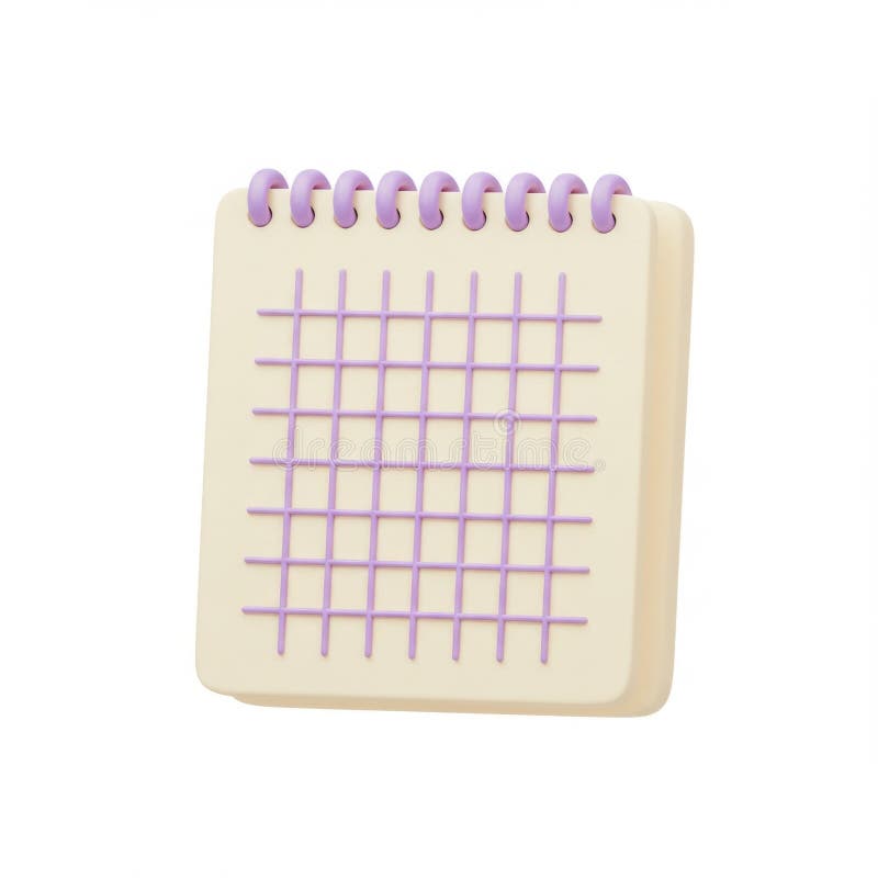Cream Spiral Notebook with Purple Grid 3D Render Stock Illustration ...