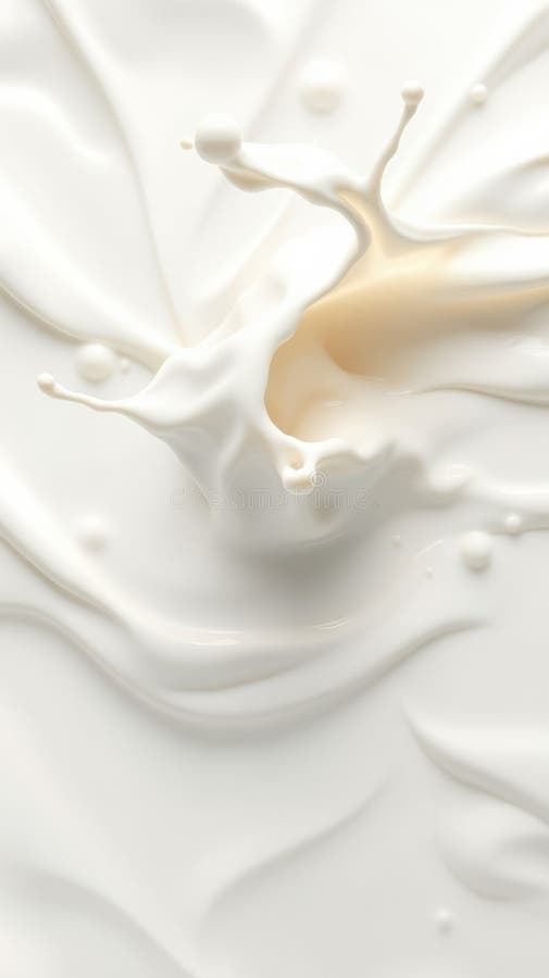 Cream Splashes and Cascades Over a Smooth White Surface Creating a ...