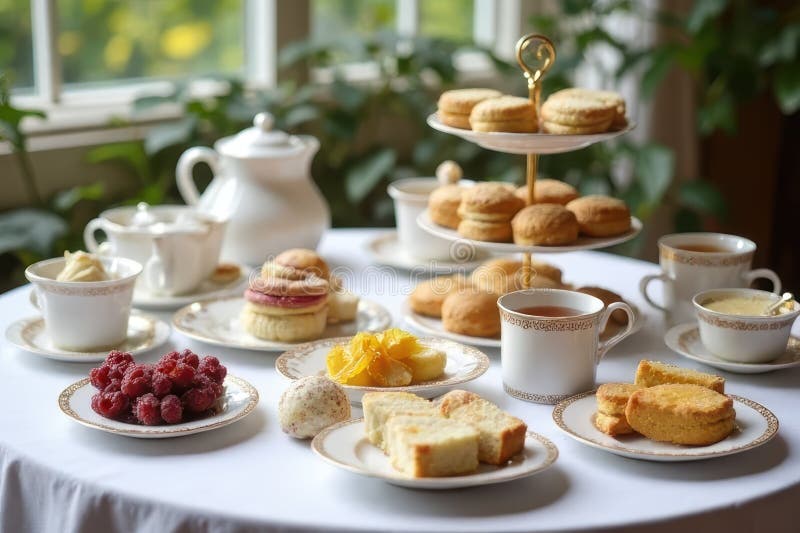 Cream Tea Spread Variation stock illustration. Illustration of napkins ...