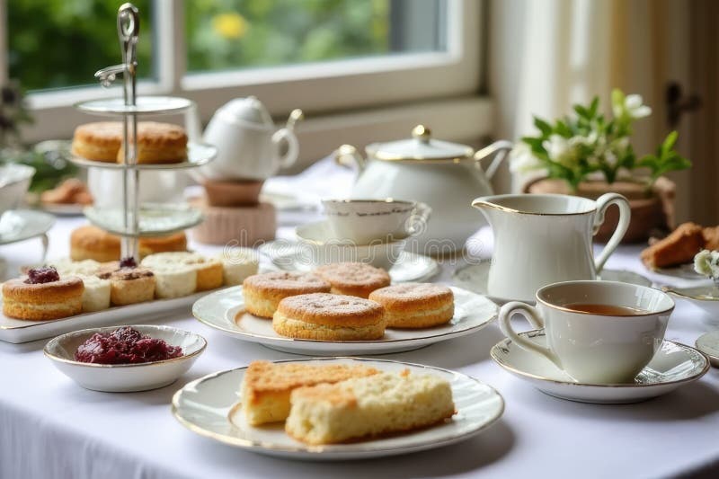 Cream Tea Spread Variation stock illustration. Illustration of cream ...