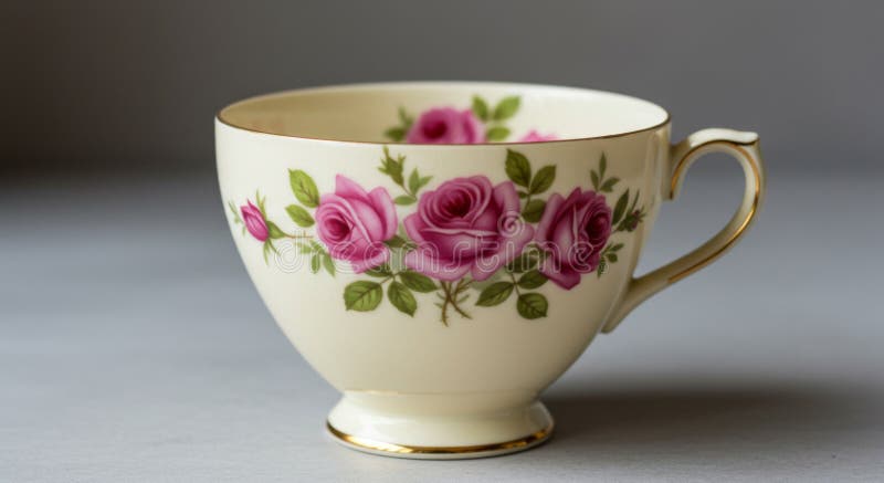 Cream Teacup with Pink Roses and Gold Trim Stock Illustration ...