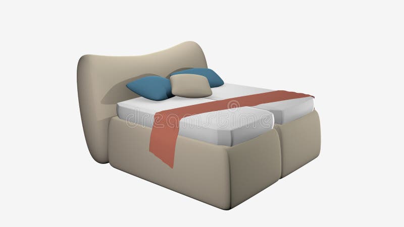 Cream White Double Bed, Side View Stock Illustration - Illustration of ...