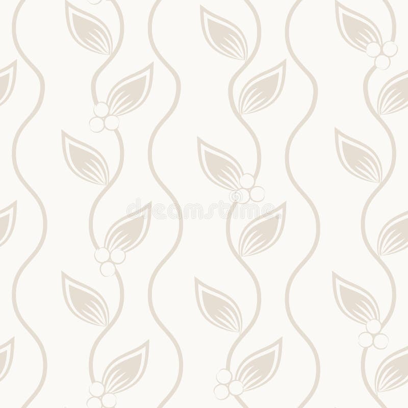 Cream White Trailing Foliage Seamless Vector Pattern. Linocut Style ...