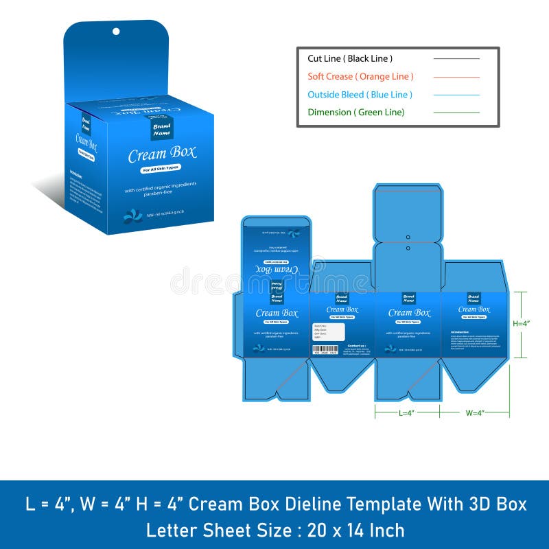Creambox Packaging Dieline Template Size 4x4x4 Inch,Vector Design Stock ...