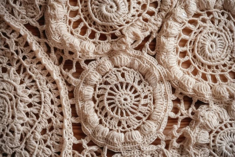 Creamcolored Crochet Fabric Texture. Generative AI Stock Illustration ...