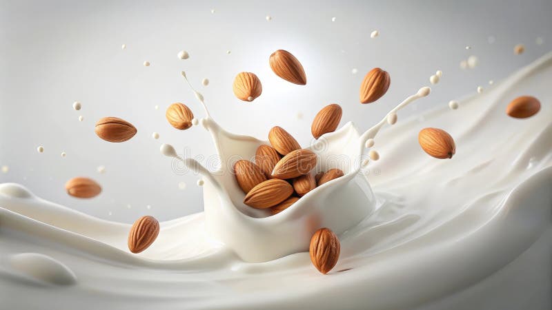 Creamy Almond Milk Splash a Delightful Image of Nuts in a Wave of Dairy ...