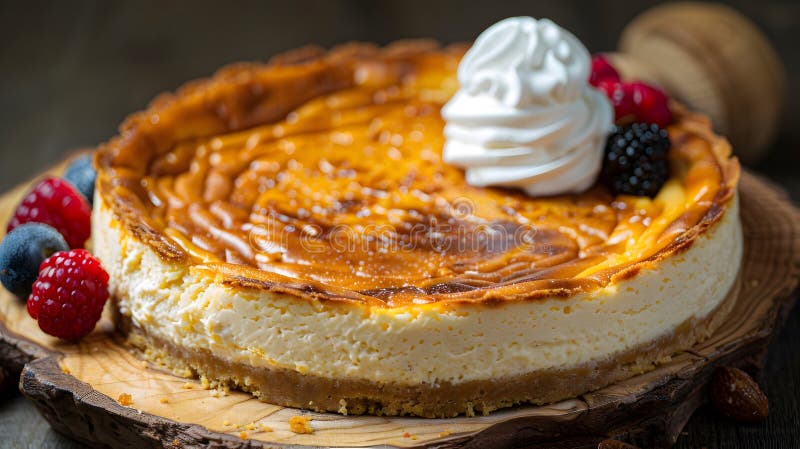 Creamy Basque Cheesecake with Whipped Cream and Fruit AI-generated ...