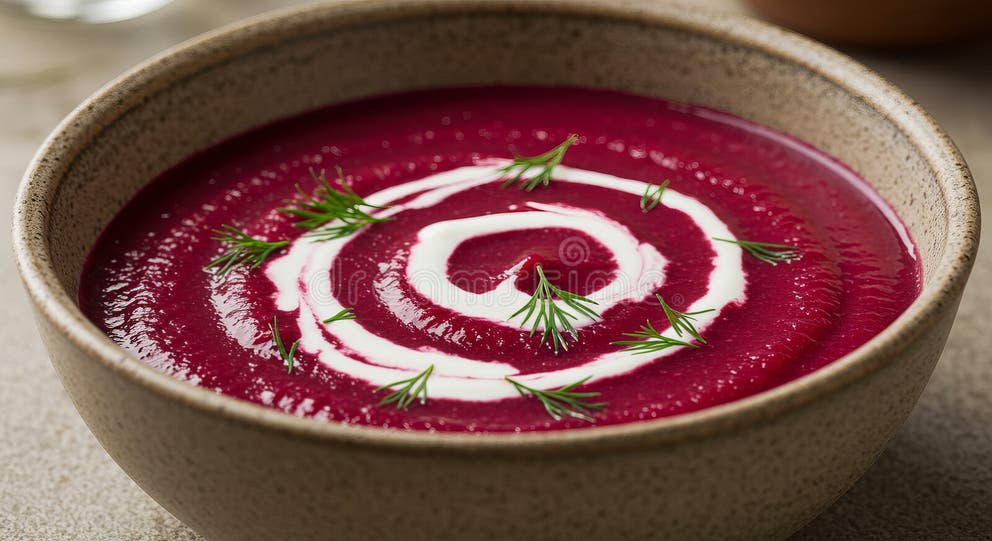 Creamy Beetroot Soup with Herb Garnish in a Rustic Bowl Stock Image ...