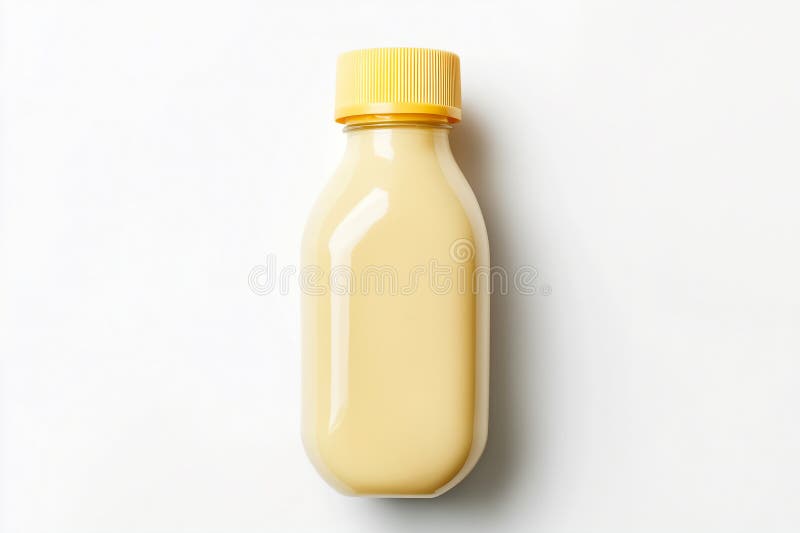 Creamy Beverage in a Yellow-capped Bottle on a Light Background ...