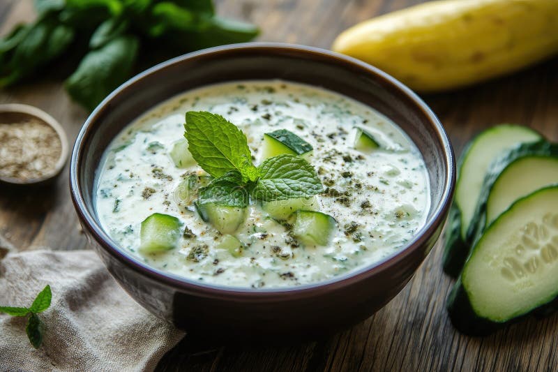 A Creamy Bowl of Laban with Cucumber and Mint Yogurt Drink. Stock ...
