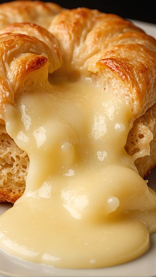 Creamy Brie Cheese Melting on Puff Pastry Close Up View Stock ...