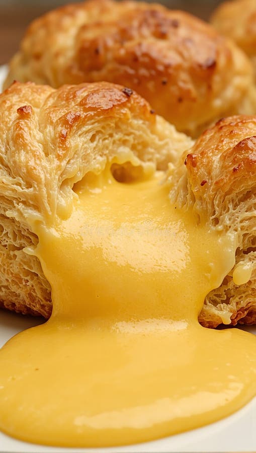 Creamy Brie Cheese Melting on Puff Pastry Close Up View Stock ...
