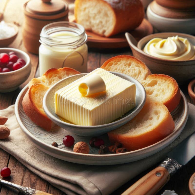 Creamy Butter Served on a Plate, Ready for Spreading on Warm Bread at ...