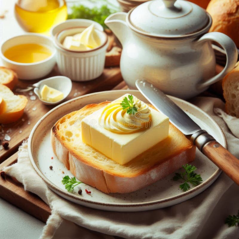 Creamy Butter Served on a Plate, Ready for Spreading on Warm Bread at ...