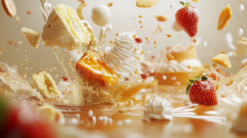 Creamy Cake and Strawberry Dessert Explosion Stock Illustration ...