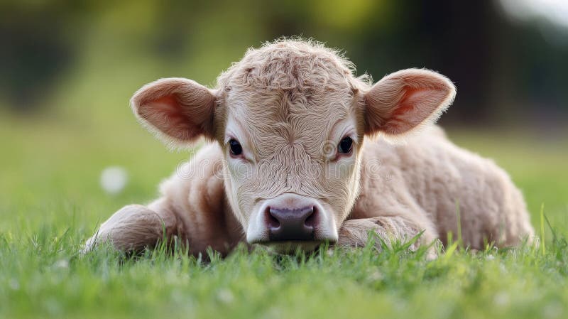 Creamy Calf Lying in Green Grass Stock Illustration - Illustration of ...