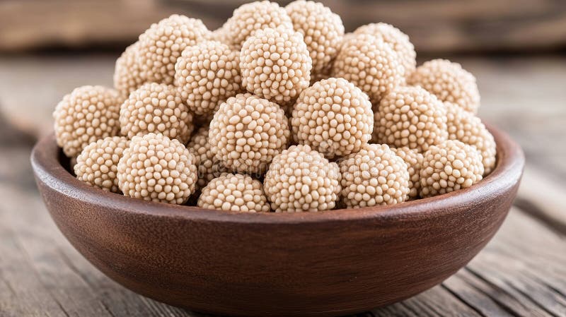 Creamy Candy Balls Bowl Rustic Wood Background Dessert Stock Photo ...