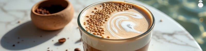 Creamy Cappuccino with Chocolate Sprinkle on Marble Surface in Sunlight ...