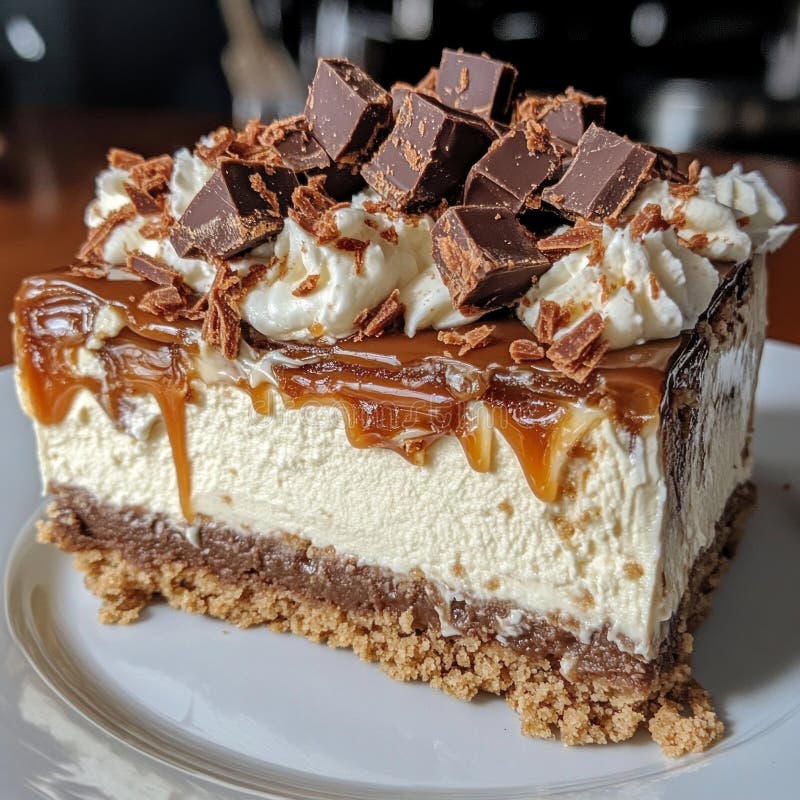 Creamy Caramel Cheesecake with Chocolate Chunks and Whipped Topping ...