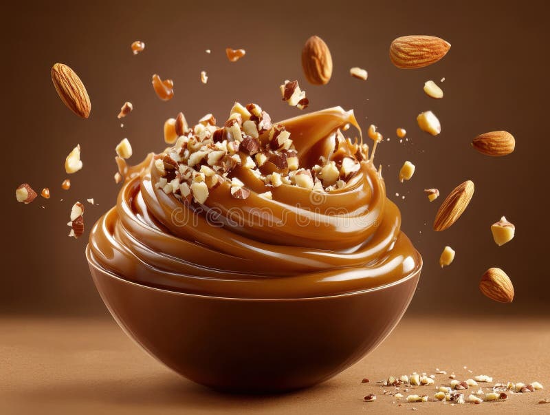 A Creamy Caramel Dessert Topped with Chopped Nuts, Creating an ...