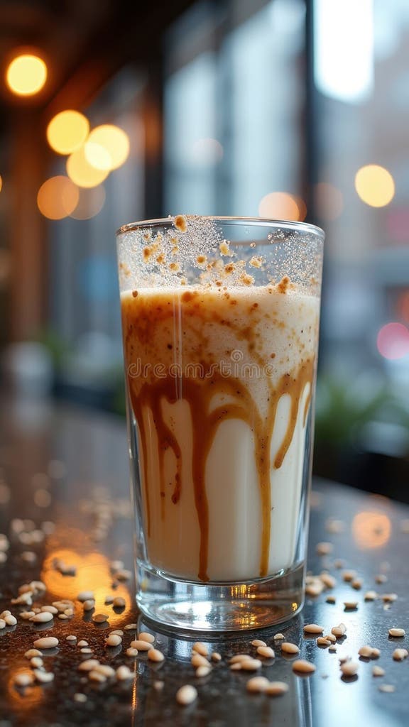 Creamy Caramel Latte with Hazelnut Drizzle on Rustic Cafe Table Stock ...