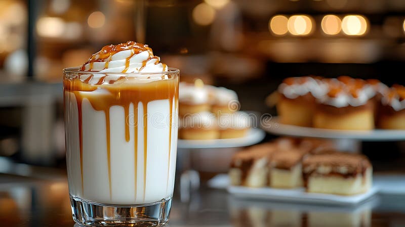 Creamy Caramel Latte Whipped Cream Desserts Background Stock Photos ...