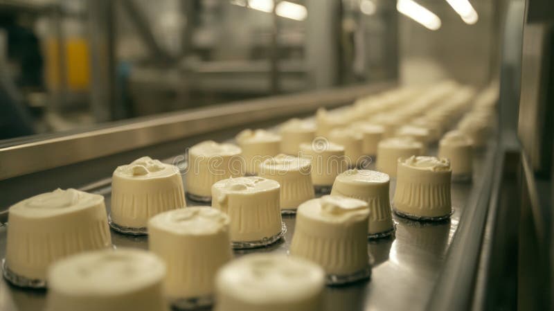 Creamy Cheese Rounds Conveyor Belt Production Line Stock Illustration ...