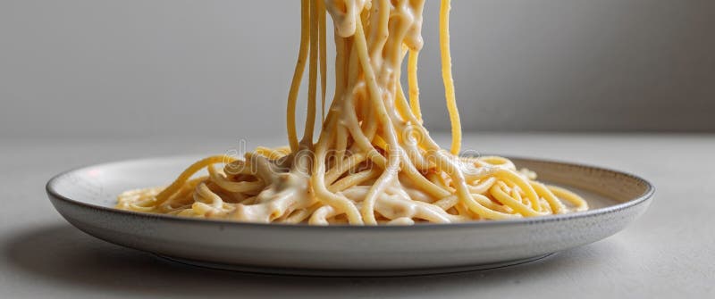 Creamy Cheese Sauce Poured Over Spaghetti Plate Stock Photos - Free ...