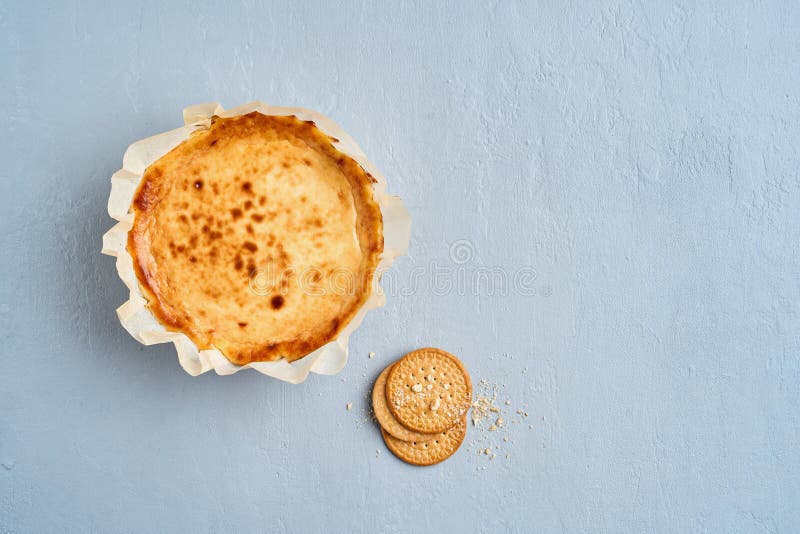 Creamy Cheesecake with a Biscuit Base. Blue Background with Space for ...