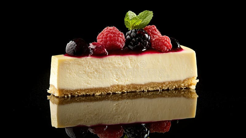 Creamy Cheesecake Slice with Berry Topping and Mint Stock Image - Image ...