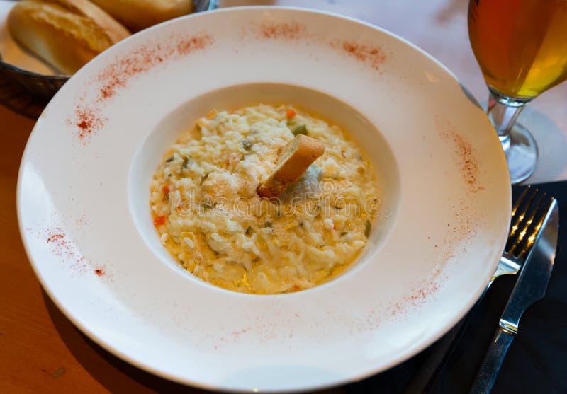 Chicken and Vegetable Risotto with 4 Cheeses and Parmesan Stock Photo ...