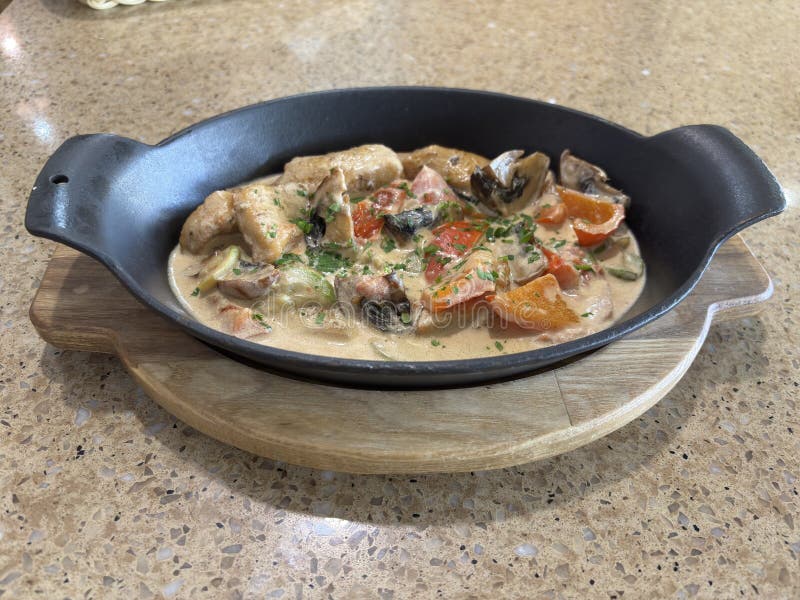 Creamy Chicken and Vegetable Skillet in Rustic Cast Iron Pan Stock Image - Image of plant ...