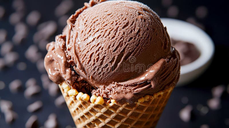 Creamy Chocolate Ice Cream Scoop in a Cone Stock Photo - Image of ...