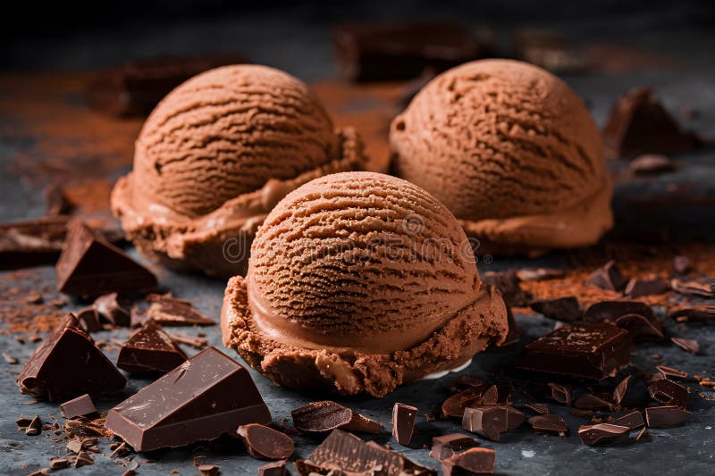 Creamy Chocolate Ice Cream Scoops Surrounded by Chocolate Chunks, Rich ...