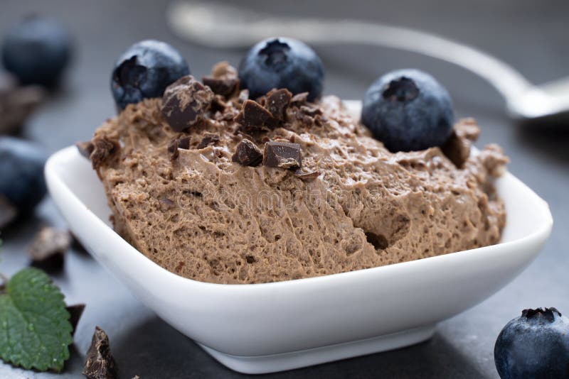 Creamy Chocolate Mousse with Blueberries Stock Image - Image of milk ...