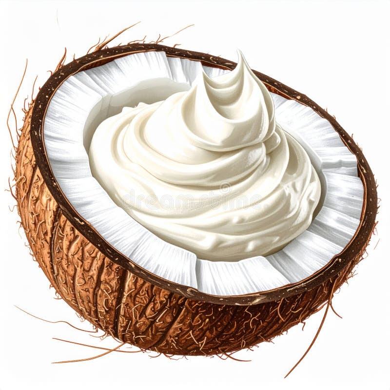 Creamy Coconut Cream in Coconut Shell Stock Illustration - Illustration ...
