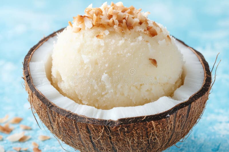 Creamy Coconut Dessert in a Coconut Shell Stock Illustration ...