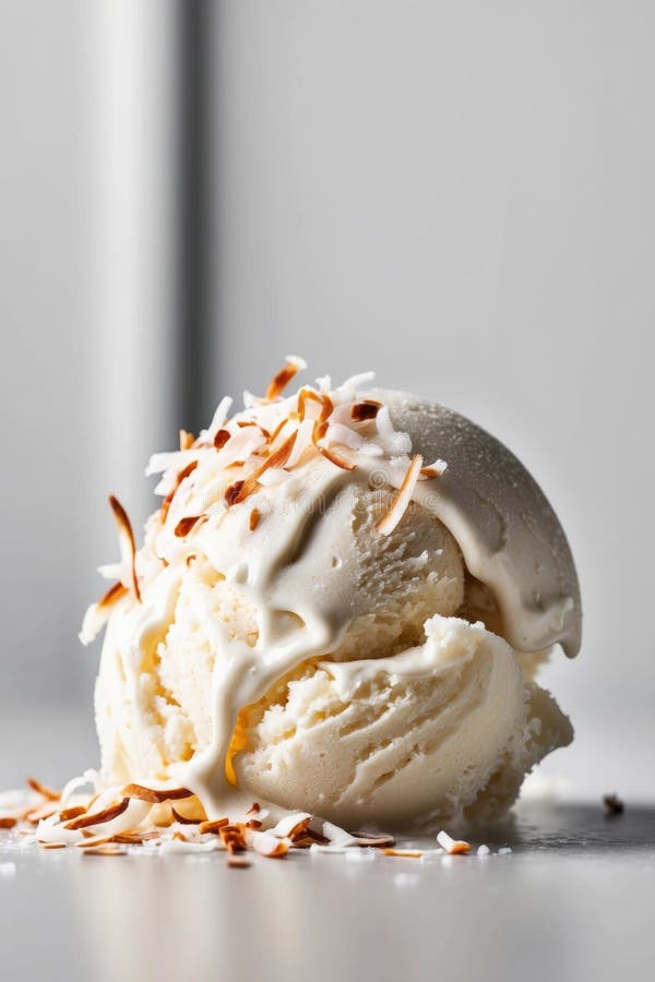 Creamy Coconut Ice Cream with Shredded Coconut Topping. Stock Photo ...