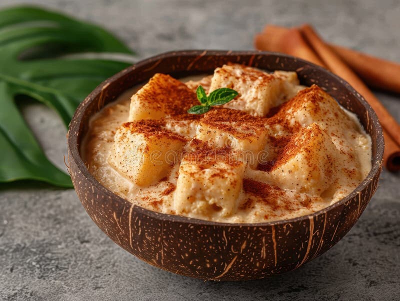Creamy Coconut Rice Pudding with Cinnamon and Mint Stock Illustration ...