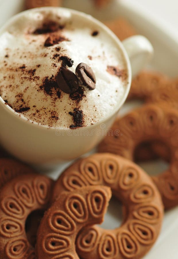Creamy coffee and cookies stock image. Image of black - 29016539