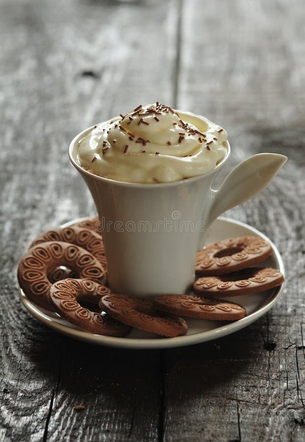 Creamy coffee and cookies stock image. Image of black - 29016539