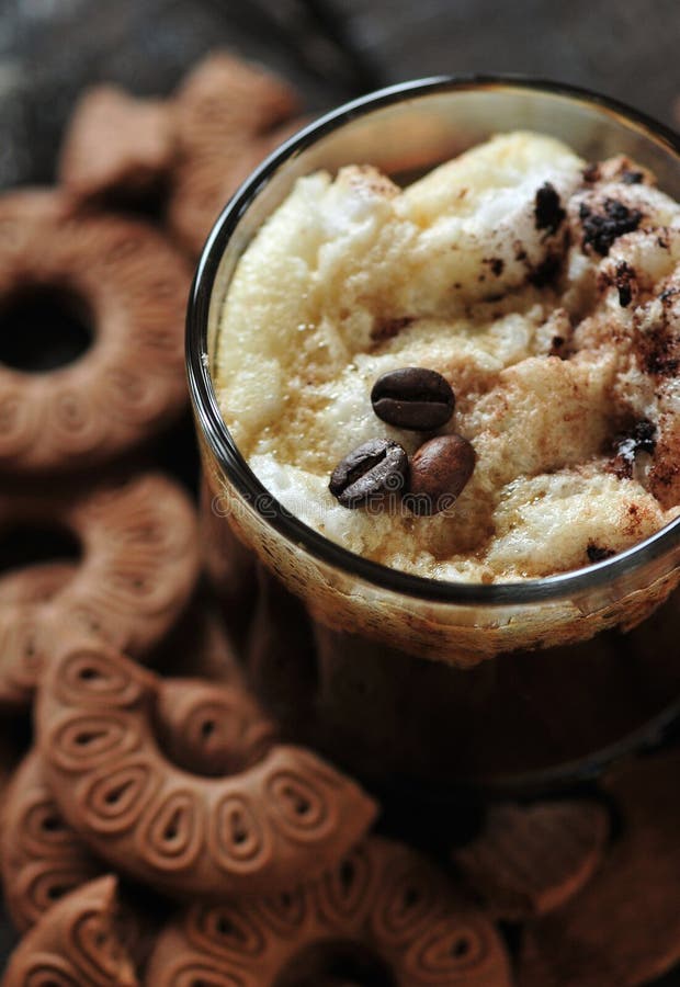 Creamy coffee and cookies stock image. Image of black - 29016539