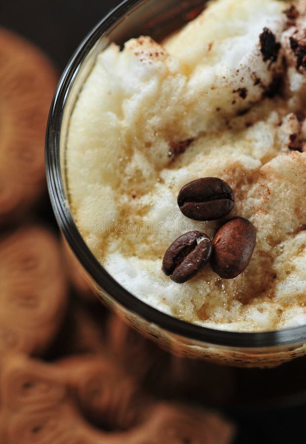 Creamy coffee and cookies stock image. Image of black - 29016539