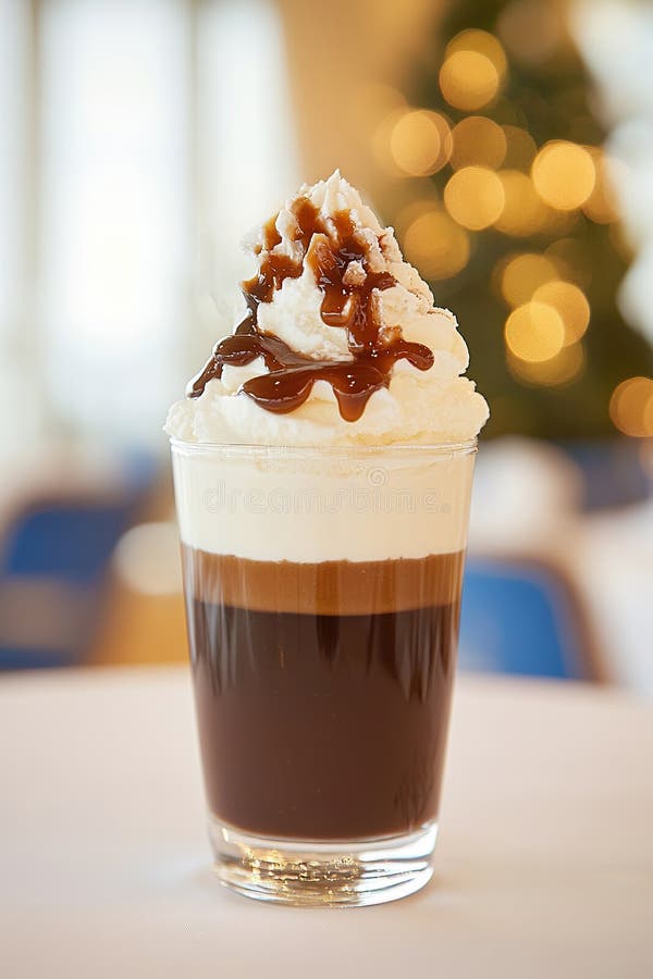 Creamy Coffee Dessert with Whipped Cream and Caramel Drizzle Stock ...