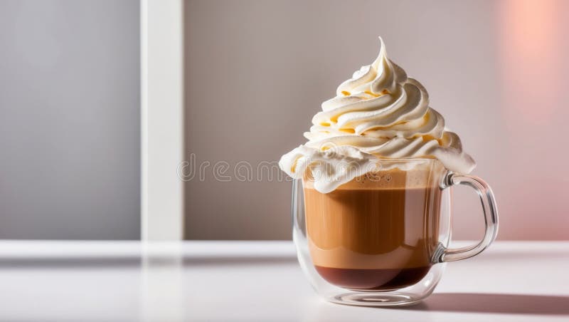 Creamy Coffee with Whipped Topping in a Glass Mug. Stock Photo - Image ...