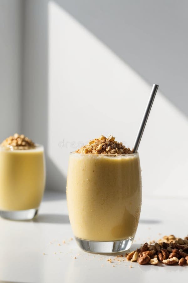 Creamy Corn Smoothie Garnished with Crushed Nuts. Stock Image - Image ...