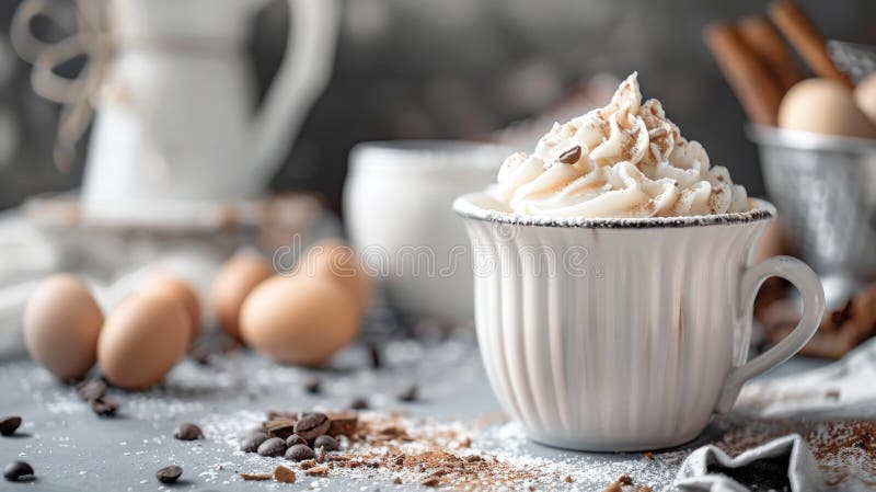Creamy Whipped Coffee Topped with Cinnamon in Rustic Setting Stock ...