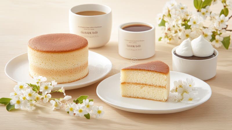 Creamy Custard Cakes are Beautifully Presented with Small Flowers and ...