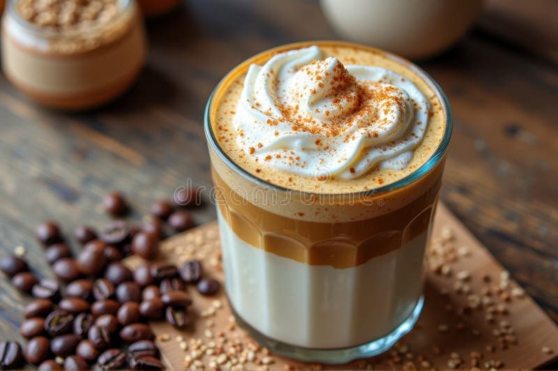 Creamy Dalgona Coffee with Whipped Foam and Sprinkle Garnish in Glass ...