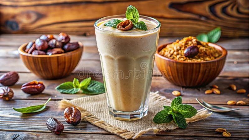 Creamy Date Smoothie with Granola and Mint Garnish. Generative AI Stock ...